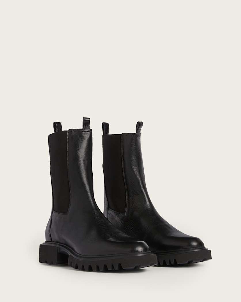Hallie Leather Boots Black | ALLSAINTS US